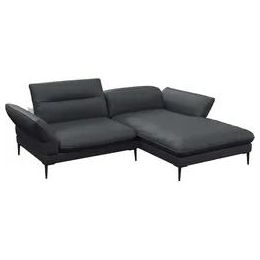 Ecksofa FLEXLUX "Salino, Funktionssofa mit Recamiere, Relaxsofa, Ecksofa" Sofas Gr. B/H/T: 245cm x 88cm x 182cm, Echtleder, Chaiselongue rechts, schwarz (deep black) Sofa mit Arm- und Kopfteil-Verstellungen, Kaltschaum & Stahl-Wellen