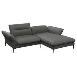 Ecksofa FLEXLUX "Salino, Funktionssofa mit Recamiere, Relaxsofa, Ecksofa" Sofas Gr. B/H/T: 245cm x 88cm x 182cm, Echtleder, Chaiselongue rechts, grau (warm mineral grey) Sofa mit Arm- und Kopfteil-Verstellungen, Kaltschaum & Stahl-Wellen