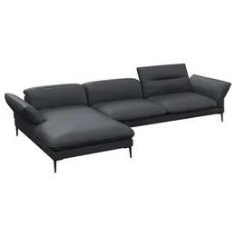 Ecksofa FLEXLUX "Salino, Funktionssofa mit Recamiere, Relaxsofa, Ecksofa" Sofas Gr. B/H/T: 340cm x 88cm x 182cm, Echtleder, Chaiselongue links, schwarz (deep black) Sofa mit Arm- und Kopfteil-Verstellungen, Kaltschaum & Stahl-Wellen