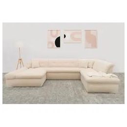 Wohnlandschaft DOMO collection "Moric U-Form auch in Cord" Sofas Gr. B/H/T: 353cm x 80cm x 95cm, Breitcord, Recamiere links, ohne Funktion, beige (creme) im XXL-Format, wahlweise mit Bettfunktion und Armlehnenverstellung