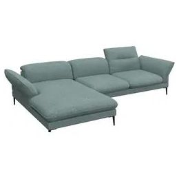 Ecksofa FLEXLUX "Salino, Funktionssofa mit Recamiere, Relaxsofa, Ecksofa" Sofas Gr. B/H/T: 307cm x 88cm x 182cm, Boucle, Chaiselongue links, blau (sky blau) Sofa mit Arm- und Kopfteil-Verstellungen, Kaltschaum & Stahl-Wellen