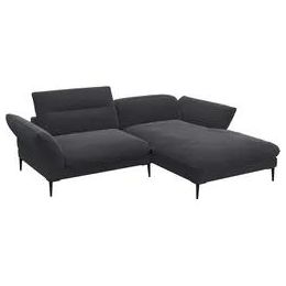 Ecksofa FLEXLUX "Salino, Funktionssofa mit Recamiere, Relaxsofa, Ecksofa" Sofas Gr. B/H/T: 245cm x 88cm x 182cm, Struktur, Chaiselongue rechts, grau (charcoal grey) Sofa mit Arm- und Kopfteil-Verstellungen, Kaltschaum & Stahl-Wellen