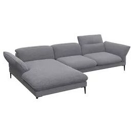 Ecksofa FLEXLUX "Salino, Funktionssofa mit Recamiere, Relaxsofa, Ecksofa" Sofas Gr. B/H/T: 307cm x 88cm x 182cm, Chenille-Struktur, Chaiselongue links, grau (steel) Sofa mit Arm- und Kopfteil-Verstellungen, Kaltschaum & Stahl-Wellen