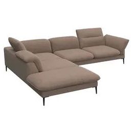 Ecksofa FLEXLUX "Salino, Funktionssofa mit Ottomane, Relaxsofa, Ecksofa" Sofas Gr. B/H/T: 287cm x 88cm x 239cm, Chenille-Struktur, lange Ottomane links, braun (hazel) Sofa mit Arm- und Kopfteil-Verstellungen, Kaltschaum & Stahl-Wellen