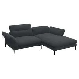 Ecksofa FLEXLUX "Salino, Funktionssofa mit Recamiere, Relaxsofa, Ecksofa" Sofas Gr. B/H/T: 245cm x 88cm x 182cm, Lederoptik, Chaiselongue rechts, grau (shark grey) Sofa mit Arm- und Kopfteil-Verstellungen, Kaltschaum & Stahl-Wellen