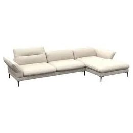 Ecksofa FLEXLUX "Salino, Funktionssofa mit Recamiere, Relaxsofa, Ecksofa" Sofas Gr. B/H/T: 340cm x 88cm x 182cm, Echtleder, Recamiere rechts, weiß (warm white) Sofa mit Arm- und Kopfteil-Verstellungen, Kaltschaum & Stahl-Wellen