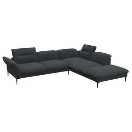 Ecksofa FLEXLUX "Salino, Funktionssofa mit Ottomane, Relaxsofa, Ecksofa" Sofas Gr. B/H/T: 287cm x 88cm x 239cm, Lederoptik, lange Ottomane rechts, grau (shark grey) Sofa mit Arm- und Kopfteil-Verstellungen, Kaltschaum & Stahl-Wellen