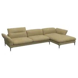 Ecksofa FLEXLUX "Salino, Funktionssofa mit Recamiere, Relaxsofa, Ecksofa" Sofas Gr. B/H/T: 340cm x 88cm x 182cm, Boucle, Recamiere rechts, gelb (mustard gelb) Sofa mit Arm- und Kopfteil-Verstellungen, Kaltschaum & Stahl-Wellen