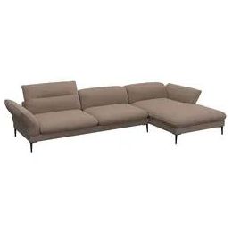 Ecksofa FLEXLUX "Salino, Funktionssofa mit Recamiere, Relaxsofa, Ecksofa" Sofas Gr. B/H/T: 340cm x 88cm x 182cm, Chenille-Struktur, Recamiere rechts, braun (hazel) Sofa mit Arm- und Kopfteil-Verstellungen, Kaltschaum & Stahl-Wellen