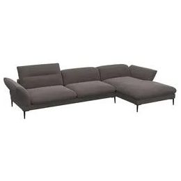 Ecksofa FLEXLUX "Salino, Funktionssofa mit Recamiere, Relaxsofa, Ecksofa" Sofas Gr. B/H/T: 340cm x 88cm x 182cm, Struktur, Recamiere rechts, braun (taupe brown) Sofa mit Arm- und Kopfteil-Verstellungen, Kaltschaum & Stahl-Wellen