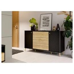 Sideboard FORTE "Fixsmile" Sideboards Gr. B/H/T: 158cm x 84,6cm x 41,5cm, 3 St., schwarz (mauvelle eiche) modernes Sideboard, SoftClose, Echtholz Beine und Griffe