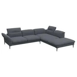 Ecksofa FLEXLUX "Salino, Funktionssofa mit Ottomane, Relaxsofa, Ecksofa" Sofas Gr. B/H/T: 287cm x 88cm x 239cm, Lederoptik, lange Ottomane rechts, grau (elephant grey) Sofa mit Arm- und Kopfteil-Verstellungen, Kaltschaum & Stahl-Wellen