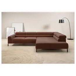 Ecksofa Places of Style "Antonelli, L-Form, incl. Kopfteilverstellung, Breite 312 cm" Sofas Gr. B/H/T: 312cm x 71cm x 219cm, Cord, Recamiere rechts, elektrisch verstellbar, braun (rost) wahlweise elektrische Sitztiefenverstellung