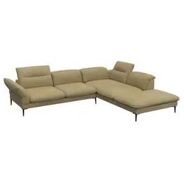 Ecksofa FLEXLUX "Salino, Funktionssofa mit Ottomane, Relaxsofa, Ecksofa" Sofas Gr. B/H/T: 287cm x 88cm x 239cm, Boucle, lange Ottomane rechts, gelb (mustard gelb) Sofa mit Arm- und Kopfteil-Verstellungen, Kaltschaum & Stahl-Wellen