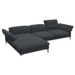 Ecksofa FLEXLUX "Salino, Funktionssofa mit Recamiere, Relaxsofa, Ecksofa" Sofas Gr. B/H/T: 307cm x 88cm x 182cm, Lederoptik, Chaiselongue links, grau (shark grey) Sofa mit Arm- und Kopfteil-Verstellungen, Kaltschaum & Stahl-Wellen