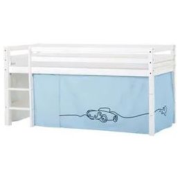 Hochbett Hoppekids "ECO Dream, Kinderbett, Spielbett, Halbhohes Bett aus Massivholz" Hochbetten Gr. umbaubar, Liegefläche B/L: 90cm x 200cm, Komfortschaummatratze, blau (weiß-blau / auto) Baby Kinderbett Hochbett inkl. Vorhang-Set Creator, Bettgröße & Matratze wählbar