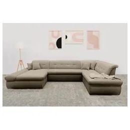 Wohnlandschaft DOMO collection "Moric U-Form auch in Cord" Sofas Gr. B/H/T: 353cm x 80cm x 95cm, Breitcord, Recamiere links, mit Bettfunktion-mit Armlehnenverstellung, braun (schlamm) im XXL-Format, wahlweise mit Bettfunktion und Armlehnenverstellung