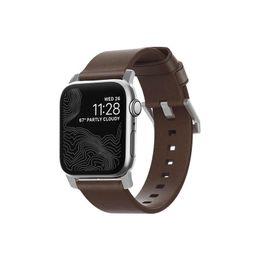 Nomad Leat. Strap brown/silver - Apple Watch Ultra 2/1(49mm) 9/8/7 (45mm)/6/SE/5/4(44mm)/3/2/1(42mm)