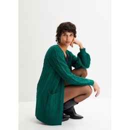 bonprix Longstrickjacke mit Ballon&auml;rmeln, gr&uuml;n, Gr.52/54 (XXL), Gem&uuml;tlicher Strick-Cardigan mit Taschen