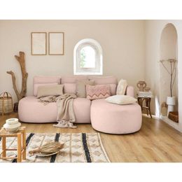 Lisa Design - Mahina - 4-sitzer ecksofa mit ecke rechts - mit schlaffunktion und bettkasten - aus bouclé-stoff - rosa