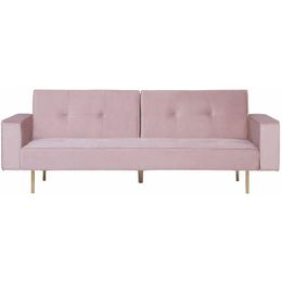 Beliani - Sofa Rosa Samtstoff 3-Sitzer Schlaffunktion Modern Wohnzimmer