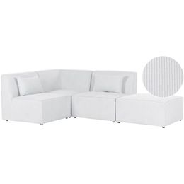 Beliani Sofa mit Ottomane Cremeweiß Stoffbezug aus Cord Rechts Armlehnen Kissen 3-Sitzer Modulsofa Ecksofa Wohnzimmermöbel Modern Wohnecke Sitzecke