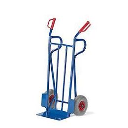 ROLLCART Stahlrohr-Sackkarre, bis 250 kg, luftgefüllte Räder, Sicherheitsgriffe, H 1250 x B 600 x T 450 mm, enzianblau RAL 5012