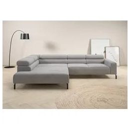 Ecksofa Places of Style "Antonelli, L-Form, incl. Kopfteilverstellung, Breite 312 cm" Sofas Gr. B/H/T: 312cm x 71cm x 219cm, Cord, Recamiere links, elektrisch verstellbar, grau wahlweise elektrische Sitztiefenverstellung