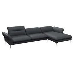 Ecksofa FLEXLUX "Salino, Funktionssofa mit Recamiere, Relaxsofa, Ecksofa" Sofas Gr. B/H/T: 340cm x 88cm x 182cm, Echtleder, Recamiere rechts, schwarz (deep black) Sofa mit Arm- und Kopfteil-Verstellungen, Kaltschaum & Stahl-Wellen