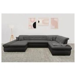 Wohnlandschaft DOMO collection "Moric U-Form auch in Cord" Sofas Gr. B/H/T: 353cm x 80cm x 95cm, Breitcord, Recamiere links, mit Bettfunktion-mit Armlehnenverstellung, grau im XXL-Format, wahlweise mit Bettfunktion und Armlehnenverstellung