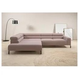 Ecksofa Places of Style "Antonelli, L-Form, incl. Kopfteilverstellung, Breite 312 cm" Sofas Gr. B/H/T: 312cm x 71cm x 219cm, Cord, Recamiere links, elektrisch verstellbar, rosa (rosé) wahlweise elektrische Sitztiefenverstellung