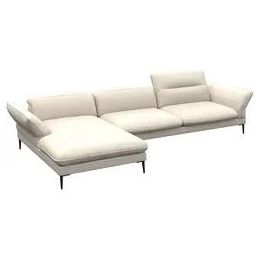 Ecksofa FLEXLUX "Salino, Funktionssofa mit Recamiere, Relaxsofa, Ecksofa" Sofas Gr. B/H/T: 340cm x 88cm x 182cm, Echtleder, Chaiselongue links, weiß (warm white) Sofa mit Arm- und Kopfteil-Verstellungen, Kaltschaum & Stahl-Wellen