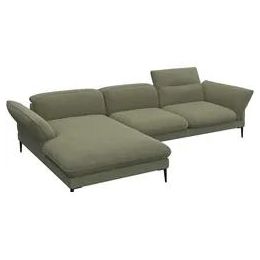 Ecksofa FLEXLUX "Salino, Funktionssofa mit Recamiere, Relaxsofa, Ecksofa" Sofas Gr. B/H/T: 307cm x 88cm x 182cm, Chenille-Struktur, Chaiselongue links, grün (moss) Sofa mit Arm- und Kopfteil-Verstellungen, Kaltschaum & Stahl-Wellen