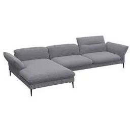 Ecksofa FLEXLUX "Salino, Funktionssofa mit Recamiere, Relaxsofa, Ecksofa" Sofas Gr. B/H/T: 340cm x 88cm x 182cm, Chenille-Struktur, Chaiselongue links, grau (steel) Sofa mit Arm- und Kopfteil-Verstellungen, Kaltschaum & Stahl-Wellen