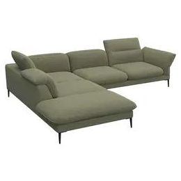 Ecksofa FLEXLUX "Salino, Funktionssofa mit Ottomane, Relaxsofa, Ecksofa" Sofas Gr. B/H/T: 287cm x 88cm x 239cm, Chenille-Struktur, lange Ottomane links, grün (moss) Sofa mit Arm- und Kopfteil-Verstellungen, Kaltschaum & Stahl-Wellen