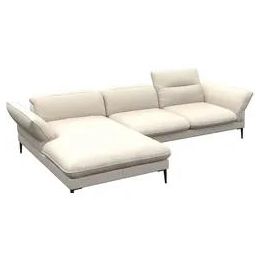 Ecksofa FLEXLUX "Salino, Funktionssofa mit Recamiere, Relaxsofa, Ecksofa" Sofas Gr. B/H/T: 307cm x 88cm x 182cm, Echtleder, Chaiselongue links, weiß (warm white) Sofa mit Arm- und Kopfteil-Verstellungen, Kaltschaum & Stahl-Wellen