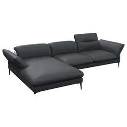 Ecksofa FLEXLUX "Salino, Funktionssofa mit Recamiere, Relaxsofa, Ecksofa" Sofas Gr. B/H/T: 307cm x 88cm x 182cm, Echtleder, Chaiselongue links, schwarz (deep black) Sofa mit Arm- und Kopfteil-Verstellungen, Kaltschaum & Stahl-Wellen