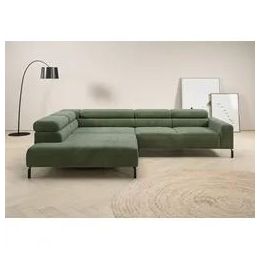 Ecksofa Places of Style "Antonelli, L-Form, incl. Kopfteilverstellung, Breite 312 cm" Sofas Gr. B/H/T: 312cm x 71cm x 219cm, Cord, Recamiere links, elektrisch verstellbar, grün (oliv) wahlweise elektrische Sitztiefenverstellung