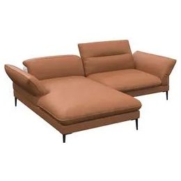 Ecksofa FLEXLUX "Salino, Funktionssofa mit Recamiere, Relaxsofa, Ecksofa" Sofas Gr. B/H/T: 245cm x 88cm x 182cm, Echtleder, Recamiere links, braun (modern cognac brown) Sofa mit Arm- und Kopfteil-Verstellungen, Kaltschaum & Stahl-Wellen