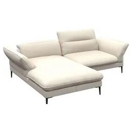 Ecksofa FLEXLUX "Salino, Funktionssofa mit Recamiere, Relaxsofa, Ecksofa" Sofas Gr. B/H/T: 245cm x 88cm x 182cm, Echtleder, Recamiere links, weiß (warm white) Sofa mit Arm- und Kopfteil-Verstellungen, Kaltschaum & Stahl-Wellen