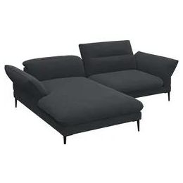 Ecksofa FLEXLUX "Salino, Funktionssofa mit Recamiere, Relaxsofa, Ecksofa" Sofas Gr. B/H/T: 245cm x 88cm x 182cm, Lederoptik, Recamiere links, schwarz (gorilla black) Sofa mit Arm- und Kopfteil-Verstellungen, Kaltschaum & Stahl-Wellen