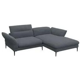 Ecksofa FLEXLUX "Salino, Funktionssofa mit Recamiere, Relaxsofa, Ecksofa" Sofas Gr. B/H/T: 245cm x 88cm x 182cm, Lederoptik, Chaiselongue rechts, grau (elephant grey) Sofa mit Arm- und Kopfteil-Verstellungen, Kaltschaum & Stahl-Wellen