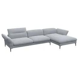 Ecksofa FLEXLUX "Salino, Funktionssofa mit Recamiere, Relaxsofa, Ecksofa" Sofas Gr. B/H/T: 340cm x 88cm x 182cm, Struktur, Recamiere rechts, grau (stone grey) Sofa mit Arm- und Kopfteil-Verstellungen, Kaltschaum & Stahl-Wellen