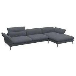 Ecksofa FLEXLUX "Salino, Funktionssofa mit Recamiere, Relaxsofa, Ecksofa" Sofas Gr. B/H/T: 340cm x 88cm x 182cm, Lederoptik, Recamiere rechts, grau (elephant grey) Sofa mit Arm- und Kopfteil-Verstellungen, Kaltschaum & Stahl-Wellen