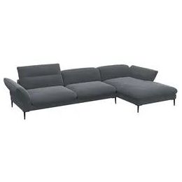 Ecksofa FLEXLUX "Salino, Funktionssofa mit Recamiere, Relaxsofa, Ecksofa" Sofas Gr. B/H/T: 340cm x 88cm x 182cm, Struktur, Recamiere rechts, grau (thunder grey) Sofa mit Arm- und Kopfteil-Verstellungen, Kaltschaum & Stahl-Wellen