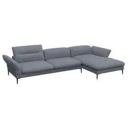 Ecksofa FLEXLUX "Salino, Funktionssofa mit Recamiere, Relaxsofa, Ecksofa" Sofas Gr. B/H/T: 340cm x 88cm x 182cm, Boucle, Recamiere rechts, blau (navy blau) Sofa mit Arm- und Kopfteil-Verstellungen, Kaltschaum & Stahl-Wellen