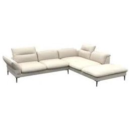 Ecksofa FLEXLUX "Salino, Funktionssofa mit Ottomane, Relaxsofa, Ecksofa" Sofas Gr. B/H/T: 287cm x 88cm x 239cm, Echtleder, lange Ottomane rechts, weiß (warm white) Sofa mit Arm- und Kopfteil-Verstellungen, Kaltschaum & Stahl-Wellen