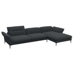 Ecksofa FLEXLUX "Salino, Funktionssofa mit Recamiere, Relaxsofa, Ecksofa" Sofas Gr. B/H/T: 340cm x 88cm x 182cm, Lederoptik, Recamiere rechts, schwarz (gorilla black) Sofa mit Arm- und Kopfteil-Verstellungen, Kaltschaum & Stahl-Wellen