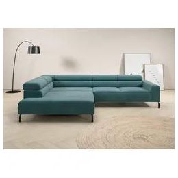 Ecksofa Places of Style "Antonelli, L-Form, incl. Kopfteilverstellung, Breite 312 cm" Sofas Gr. B/H/T: 312cm x 71cm x 219cm, Cord, Recamiere links, manuell verstellbar, blau (petrol) wahlweise elektrische Sitztiefenverstellung