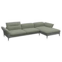 Ecksofa FLEXLUX "Salino, Funktionssofa mit Recamiere, Relaxsofa, Ecksofa" Sofas Gr. B/H/T: 340cm x 88cm x 182cm, Chenille-Struktur, Recamiere rechts, grün (olive) Sofa mit Arm- und Kopfteil-Verstellungen, Kaltschaum & Stahl-Wellen